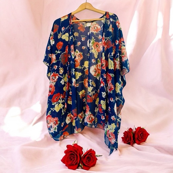 cleo | Tops | Cleo Floral Kimono Top Blue And Red | Poshmark